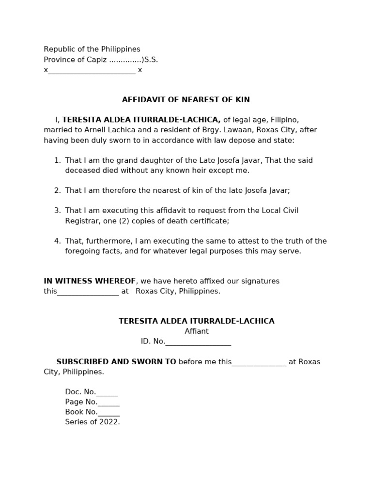 Affidavit of Nearest Kin 2 | PDF