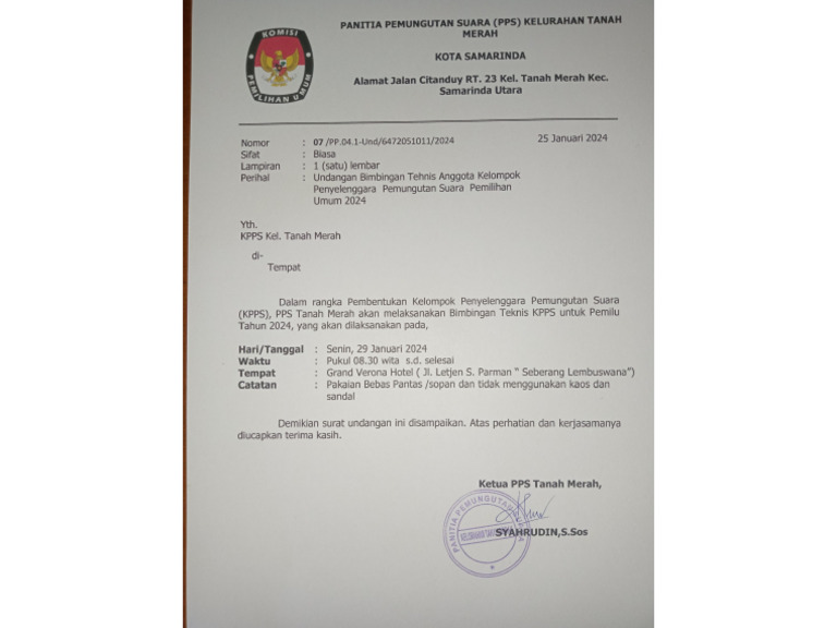 Undangan Bimtek KPPS Tanah Merah | PDF