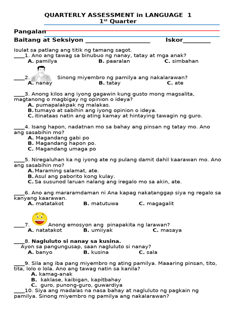 q1 Tqs - Language 1 | PDF