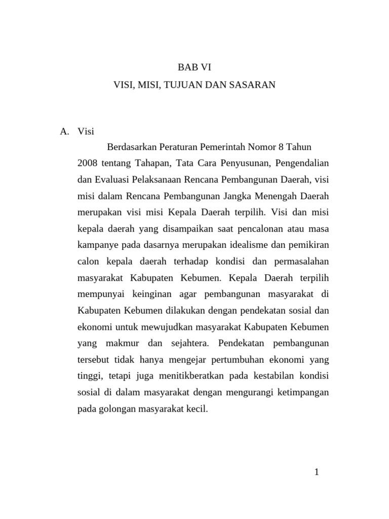 Bab Vi Visi, Misi, Tujuan Dan Sasaran | PDF