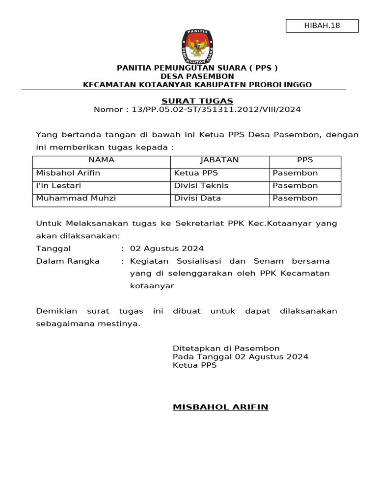 SRT TGS New Bupati | PDF