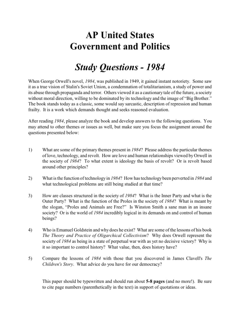 AP United States Government and Politics: Study Questions - 1984 | PDF