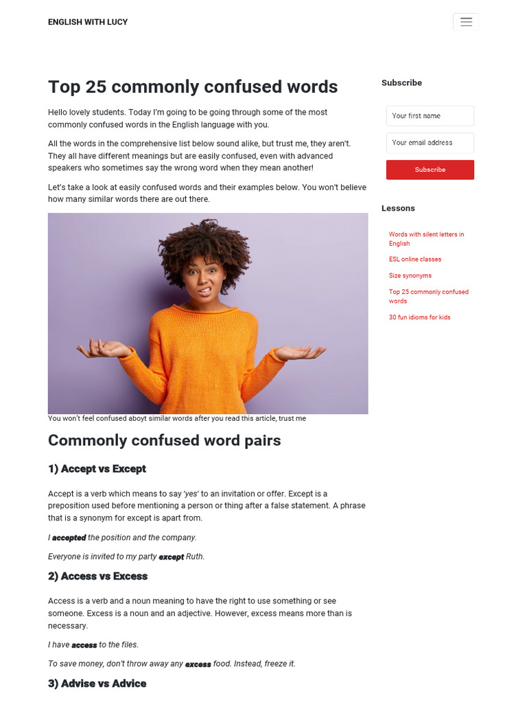 Top 25 Commonly Confused Words - English With Lucy - 2 | PDF