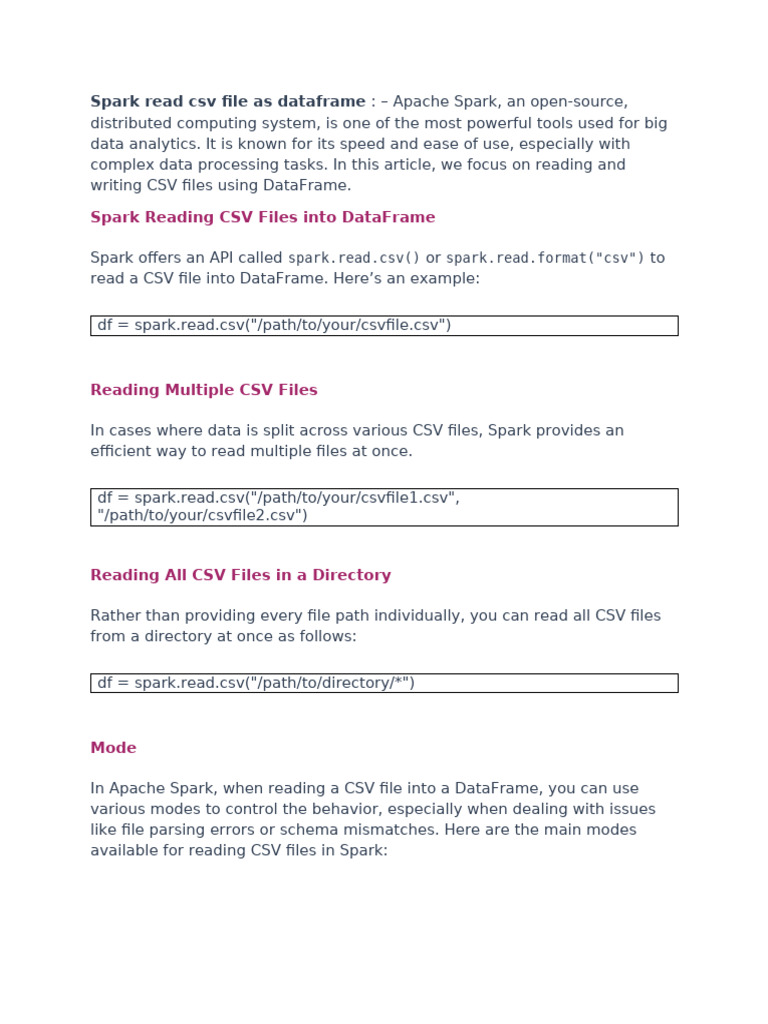 Spark Read CSV File As DataFrame | PDF Spark Read CSV File As DataFrame | PDF
