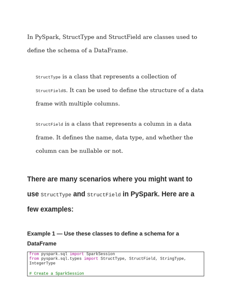 Understanding PySpark's StructType and StructField For Complex Data ... Understanding PySpark's StructType and StructField For Complex Data ...