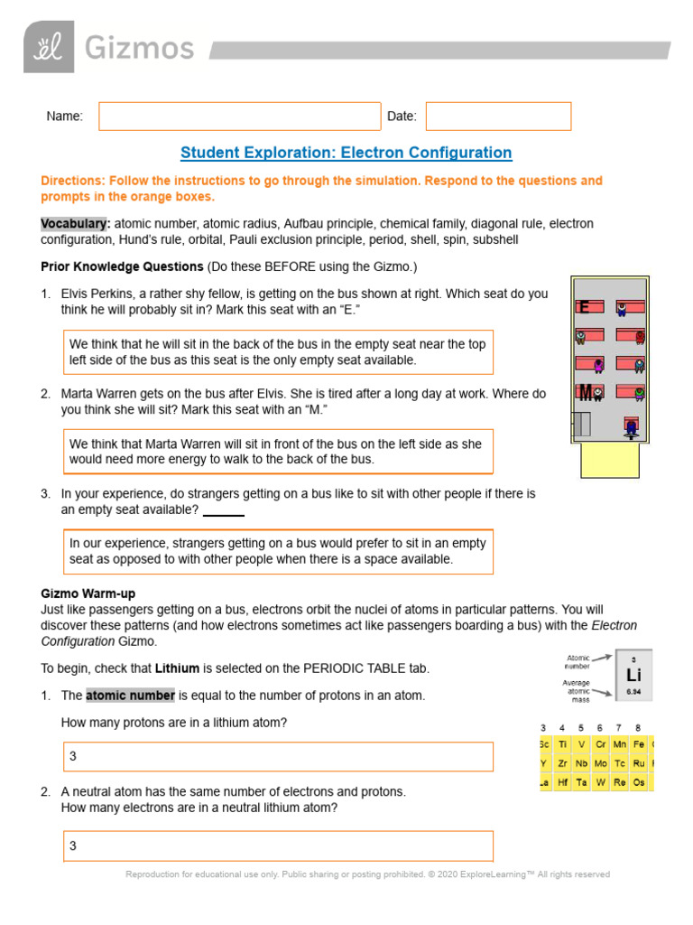 Copy of Electron Configuration Student Exploration Worksheet | PDF