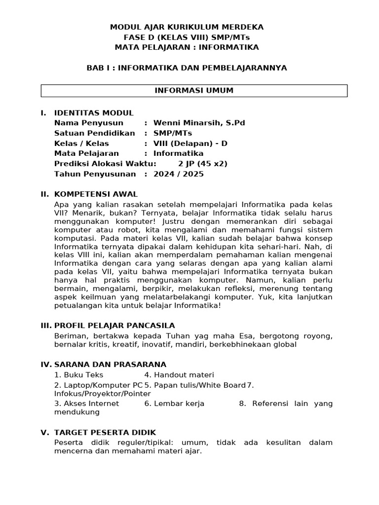 Bab 1 Modul Ajar VIII | PDF
