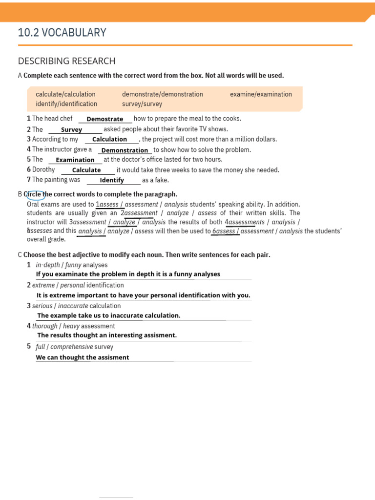 Activity Vocabulary Handout 1 | PDF