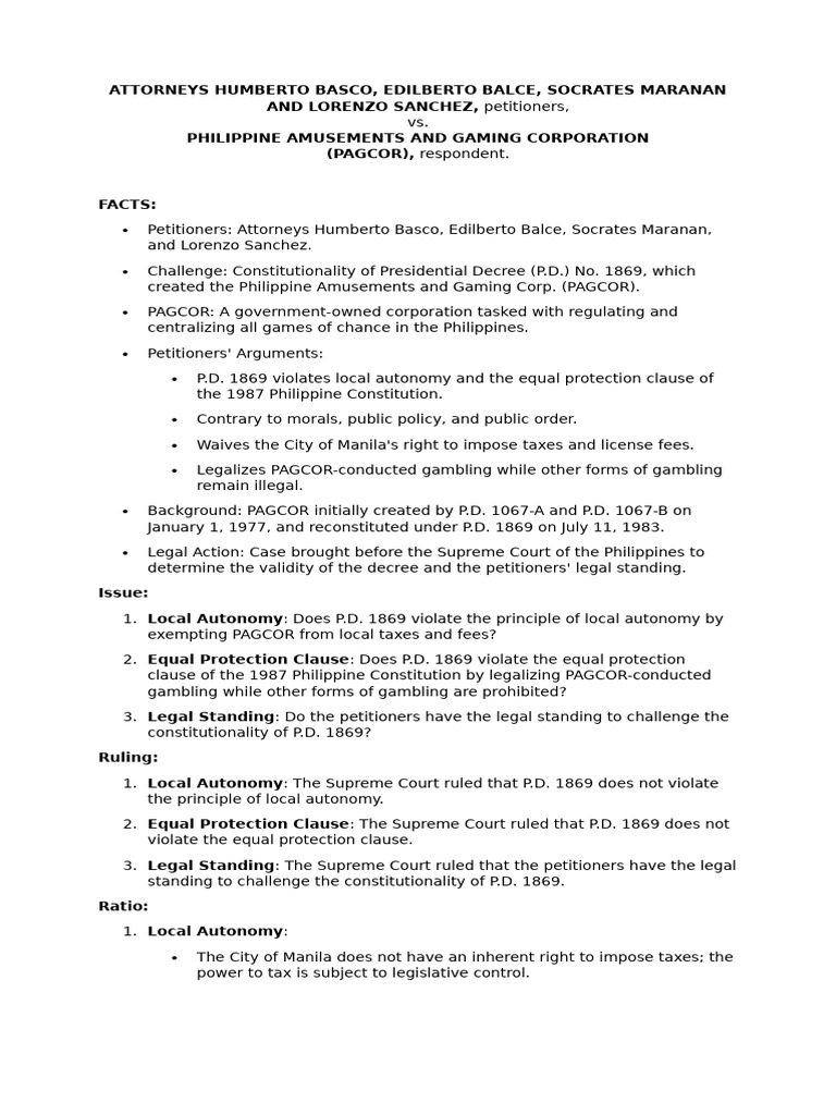 Basco vs. Pagcor, 197 SCRA 52 (1991) | PDF | Standing (Law) | Law