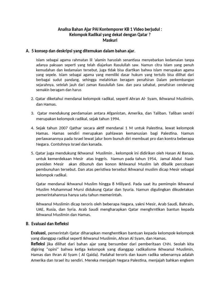 Analisa Bahan Ajar PAI Kontemporer KB 1 Video Kelompok Radikal | PDF