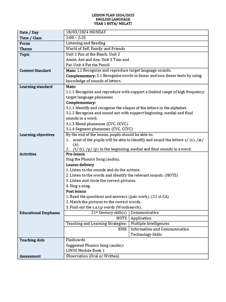 Lesson Plan Week 1 | PDF