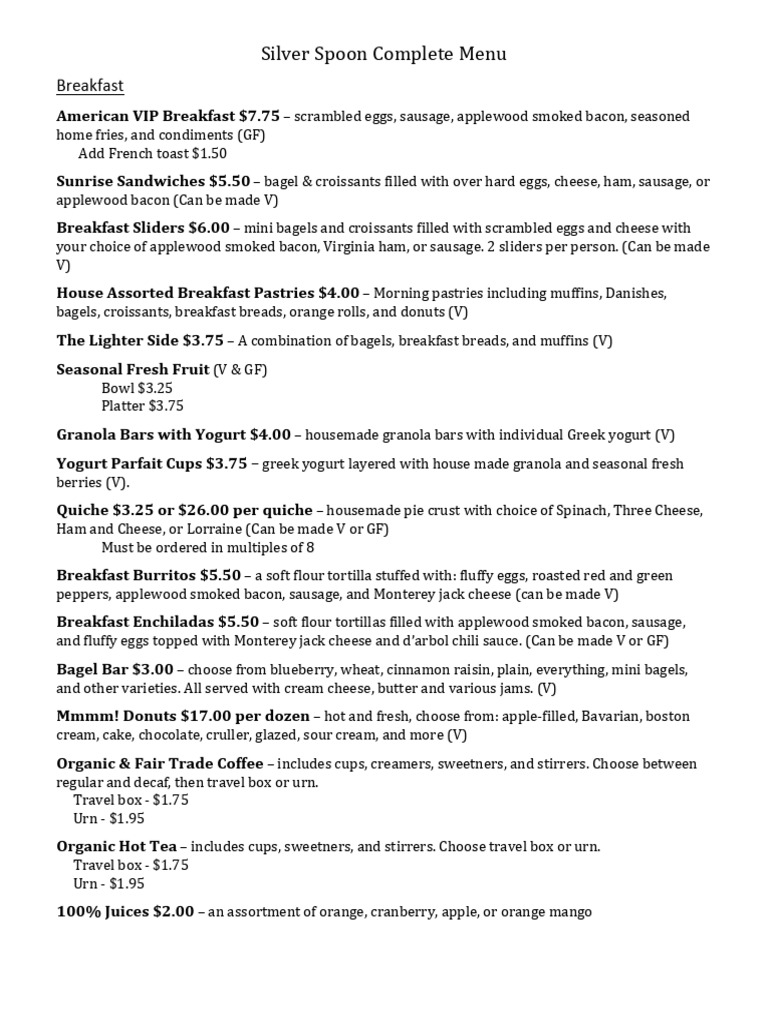Silver Spoon Complete Menu | PDF