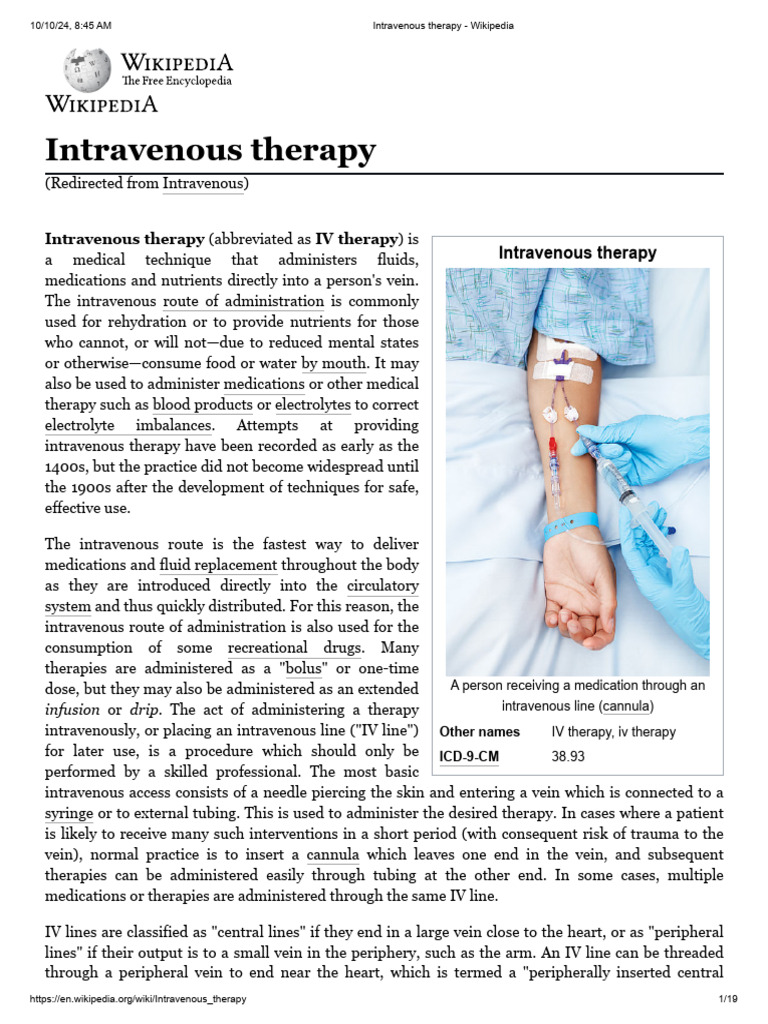 Intravenous Therapy - Wikipedia | PDF