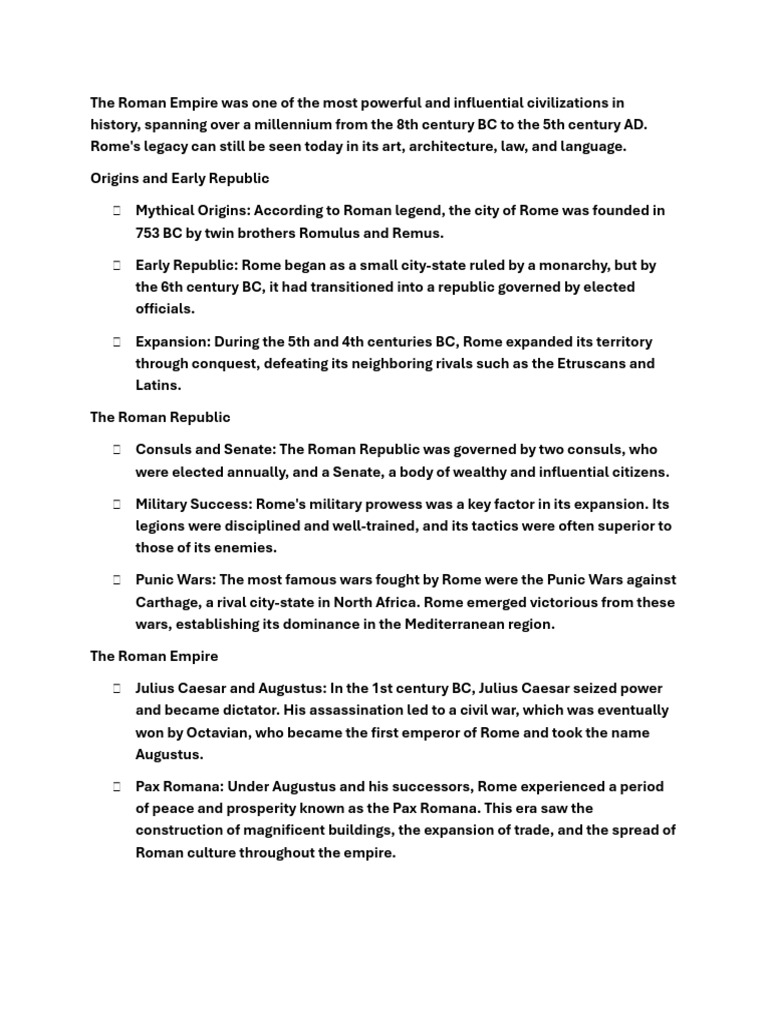 The Roman Empire Was One of The Most Powerful and Influential ...