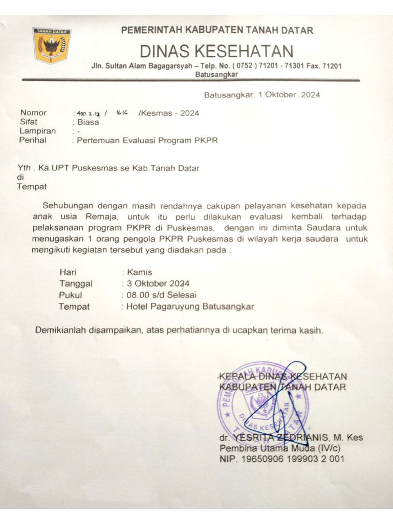 Undangan Pertemuan PKPR | PDF