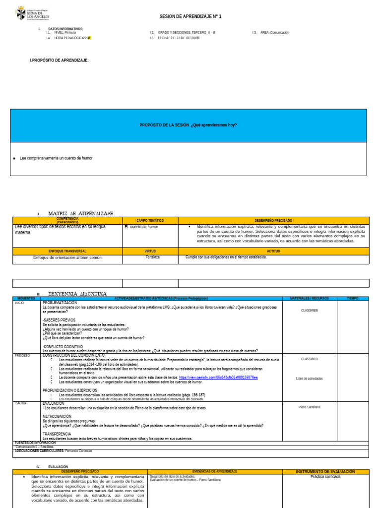 SESIÓN 1 - IV Bim | PDF | Aprendizaje | Evaluación