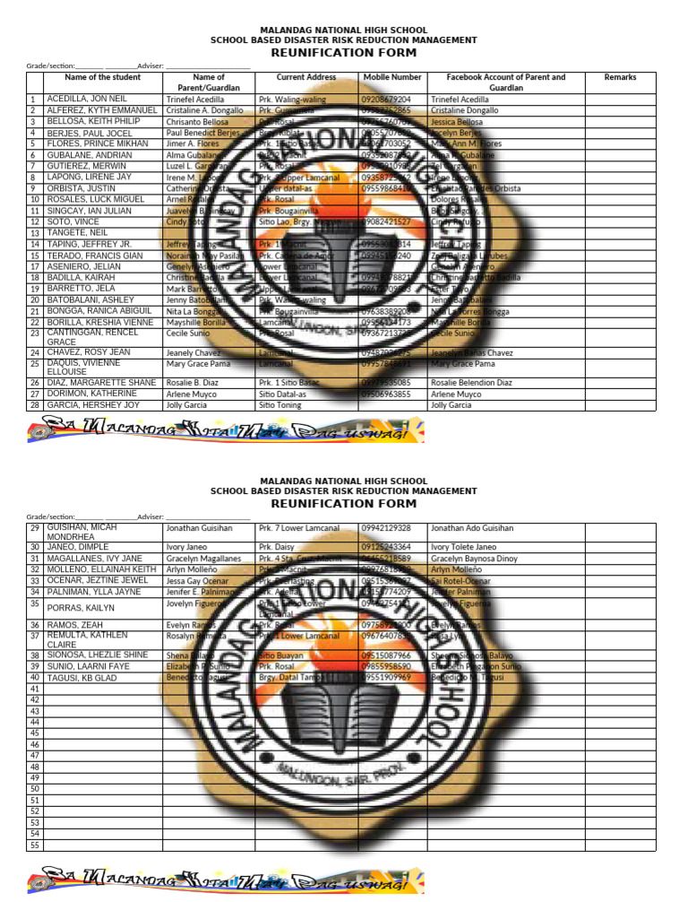 DRRM Reunification Form | PDF