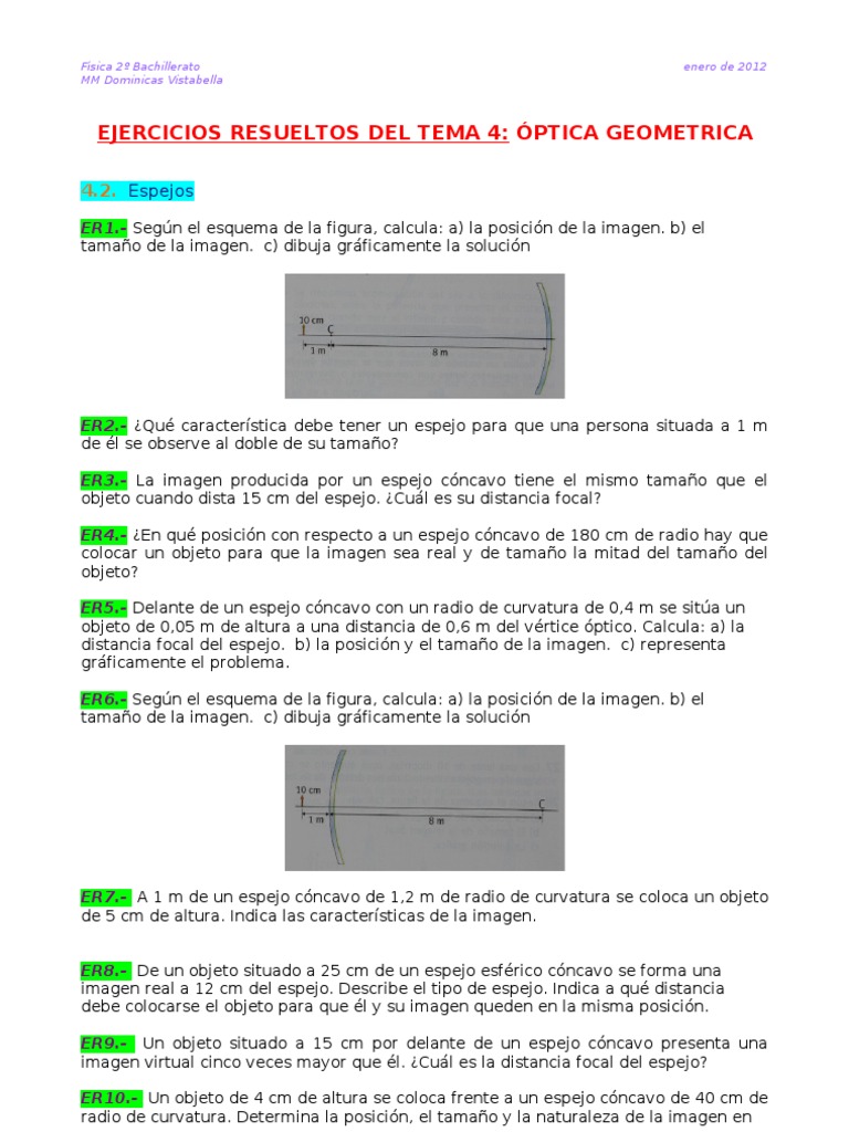 Ejercicios Resueltos Optica Geometric A | PDF | Ojo humano | Lente de la cámara