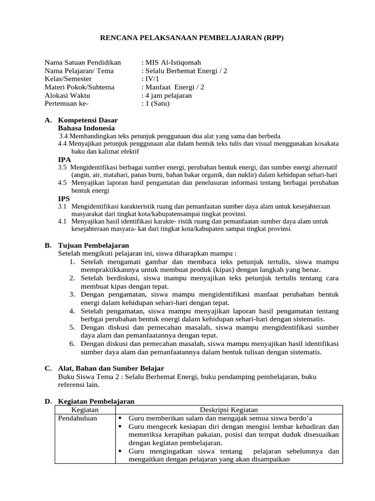 RPP Tema 2 SB 2 | PDF