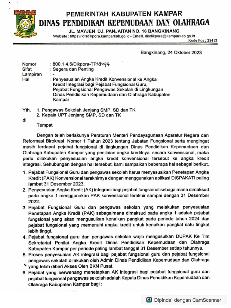 Surat Konversi Pak Konvensional Ke Pak Integrasi | PDF