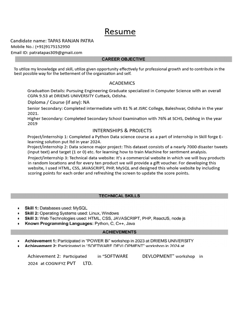 Tapas RESUME OFFICIAL 1 | PDF