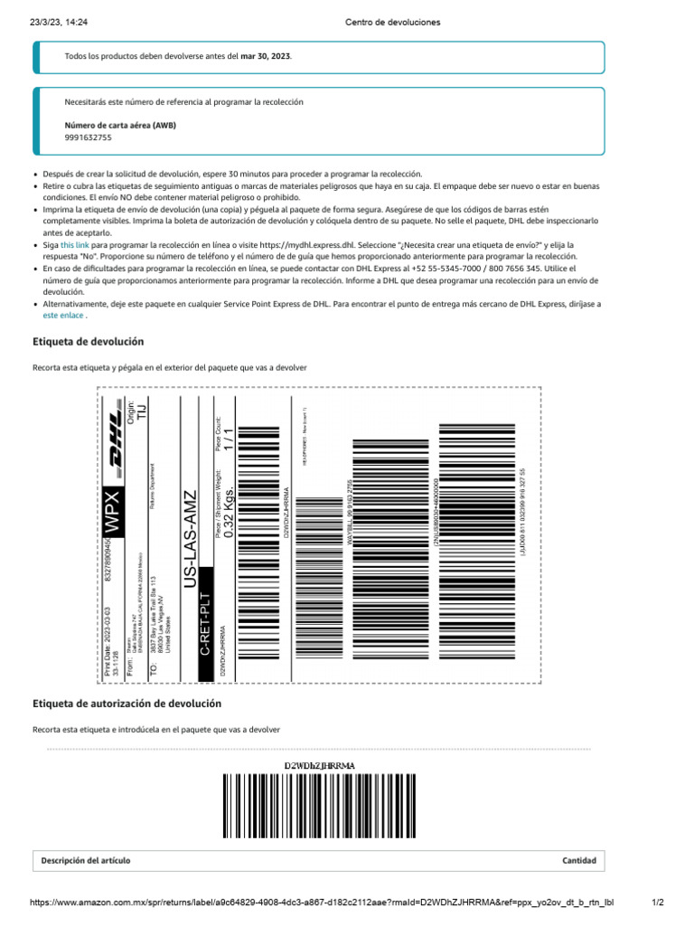 Etiqueta devolucion | PDF