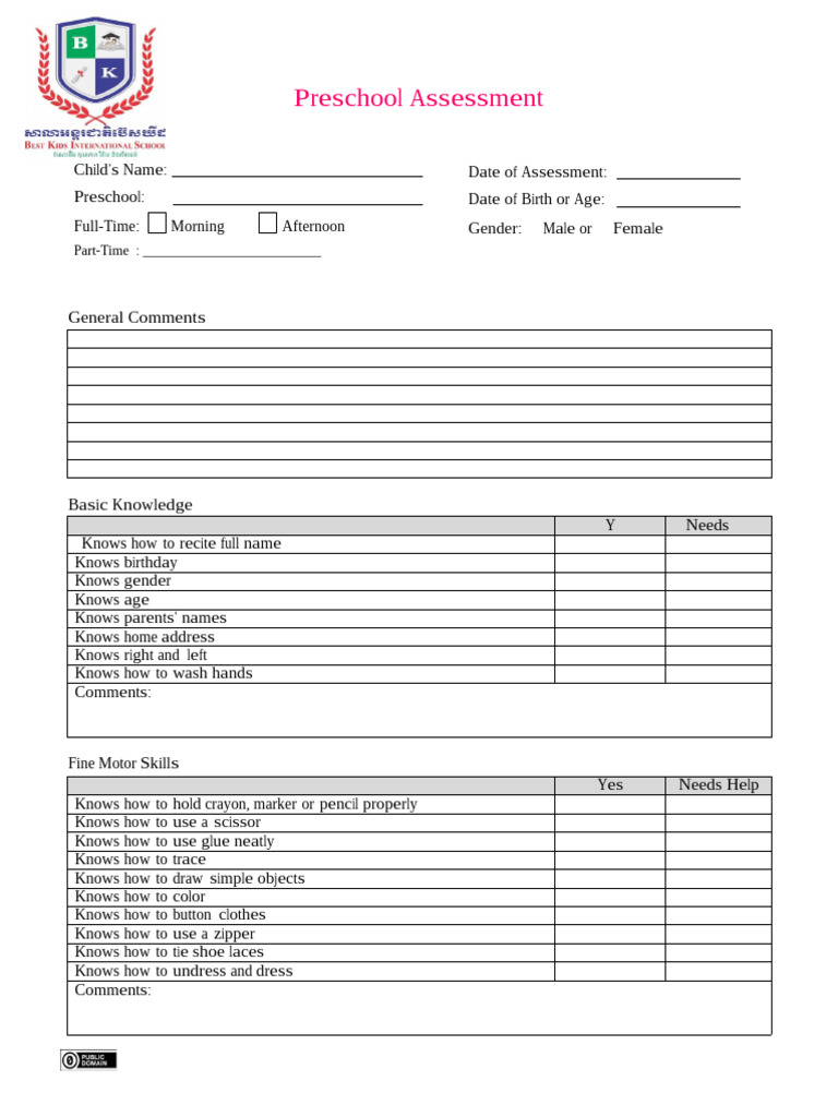 Preschool Assessment | PDF