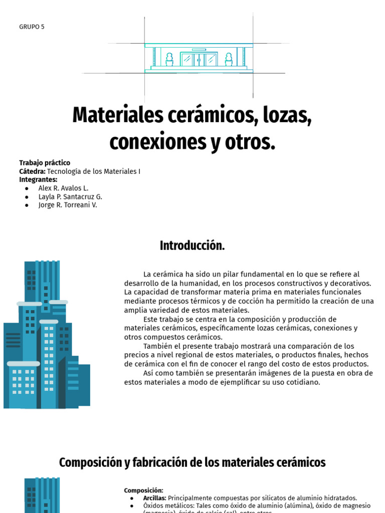 Materiales cerámicos, lozas, conexiones y otros - TP Tecnología de los materiales I - Grupo 5 ...