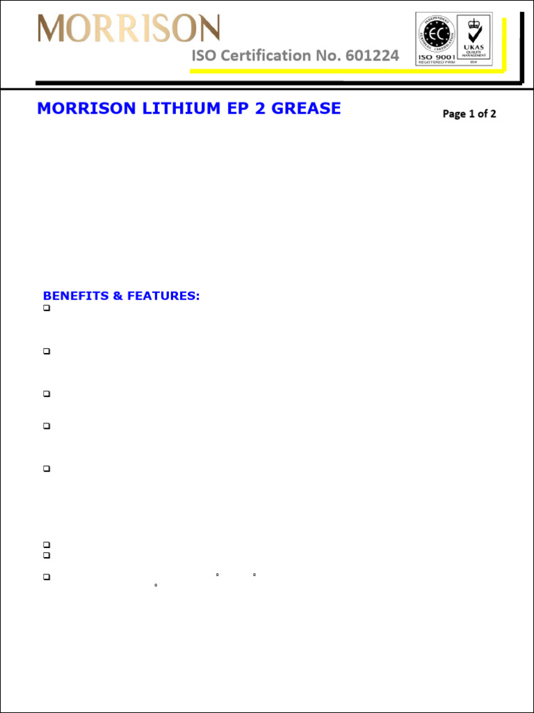 Morrison Lithium Ep 2 Grease | PDF