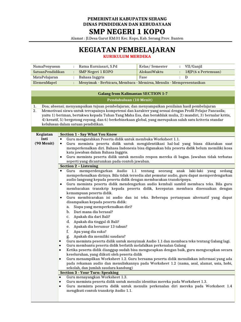 1.2 Kegiatan Pembelajaran (Sec 1-7) | PDF