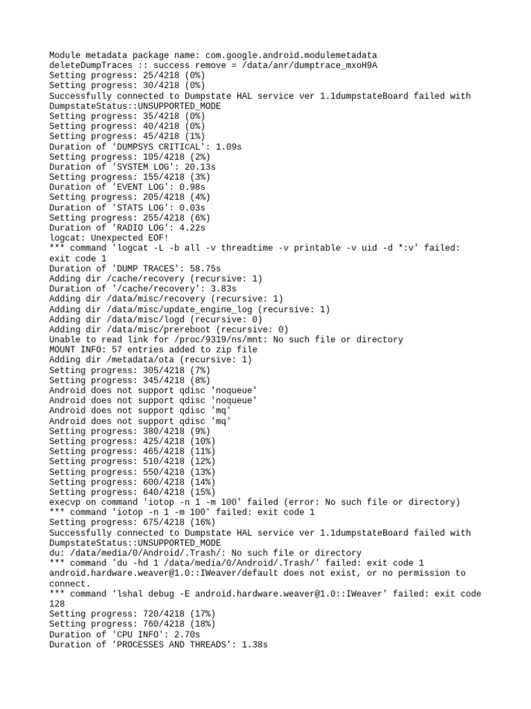 Dumpstate 2024 04 07 00 34 40 Dumpstate - Log 19518 | PDF | Software | Unix