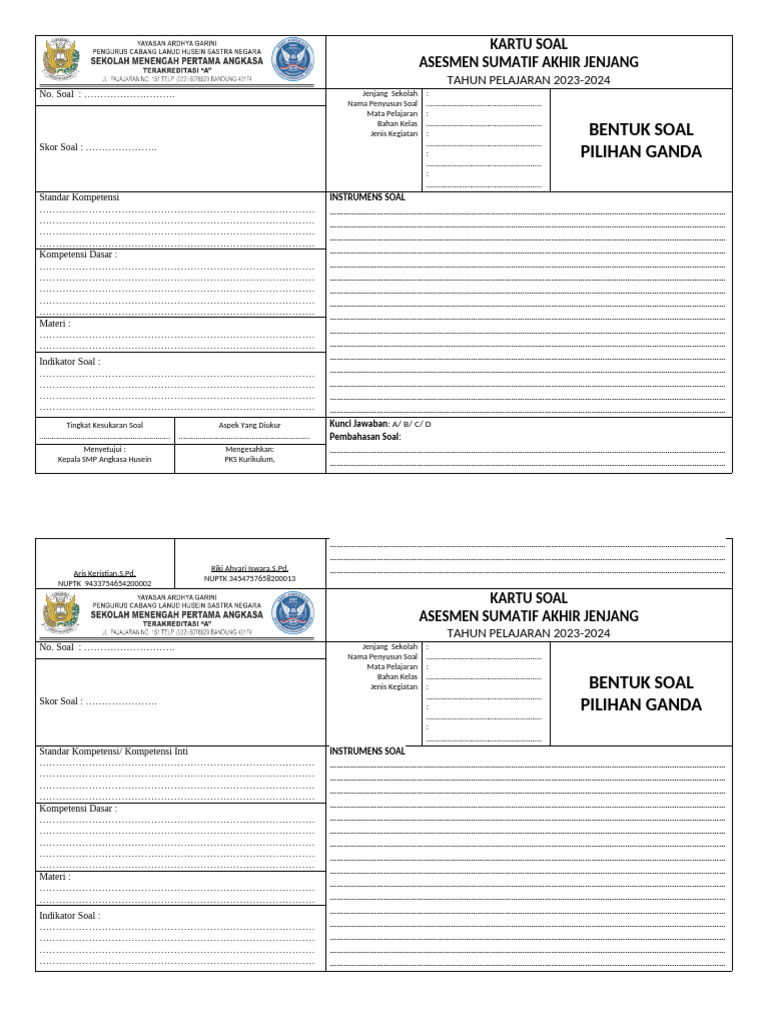 Format Kartu Soal Asesmen Sumatif | PDF