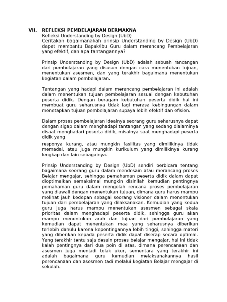 Refleksi Pembelajaran Bermakna | PDF