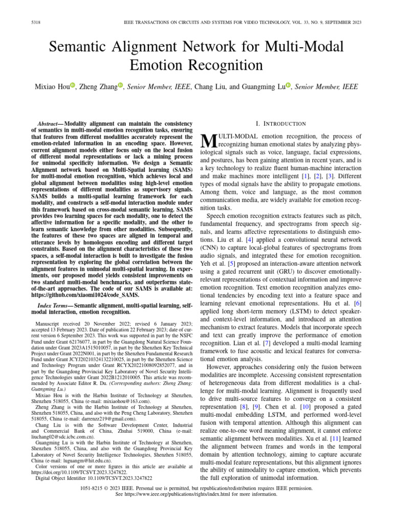 Semantic Alignment Network For Multi-Modal Emotion Recognition | PDF