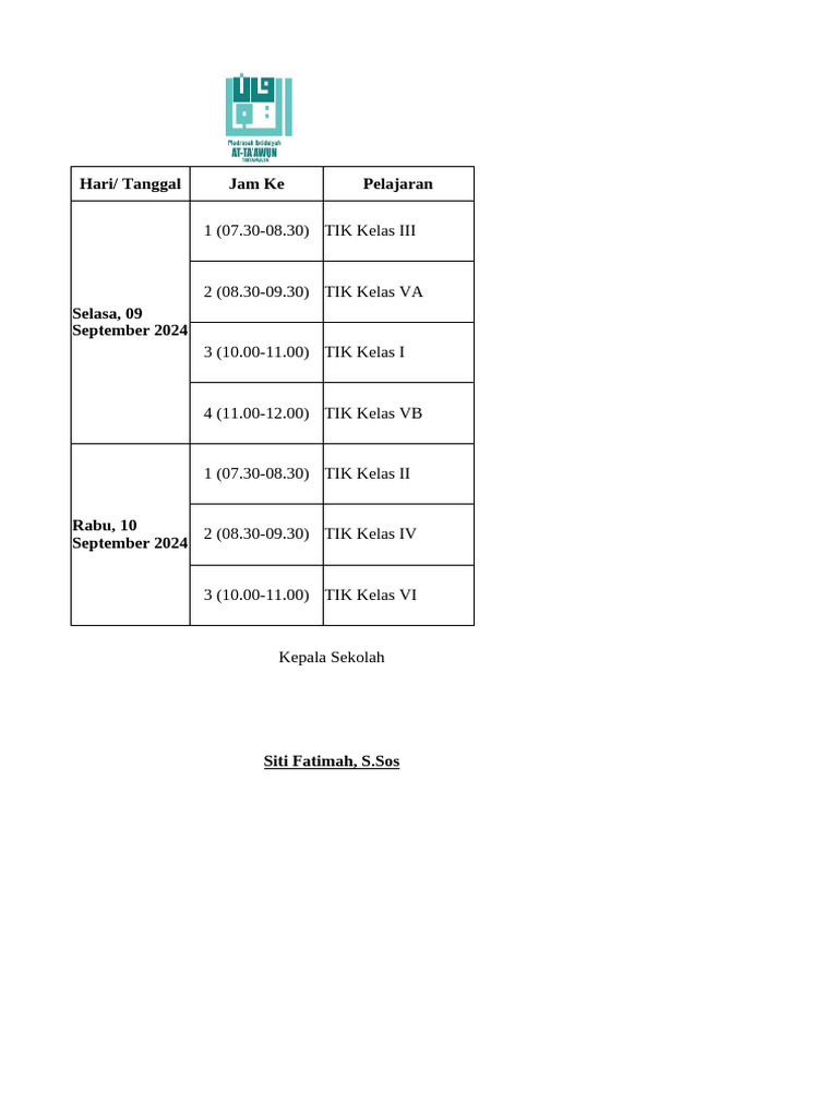 Jurnal Harian Guru Mapel TIK 2024 | PDF