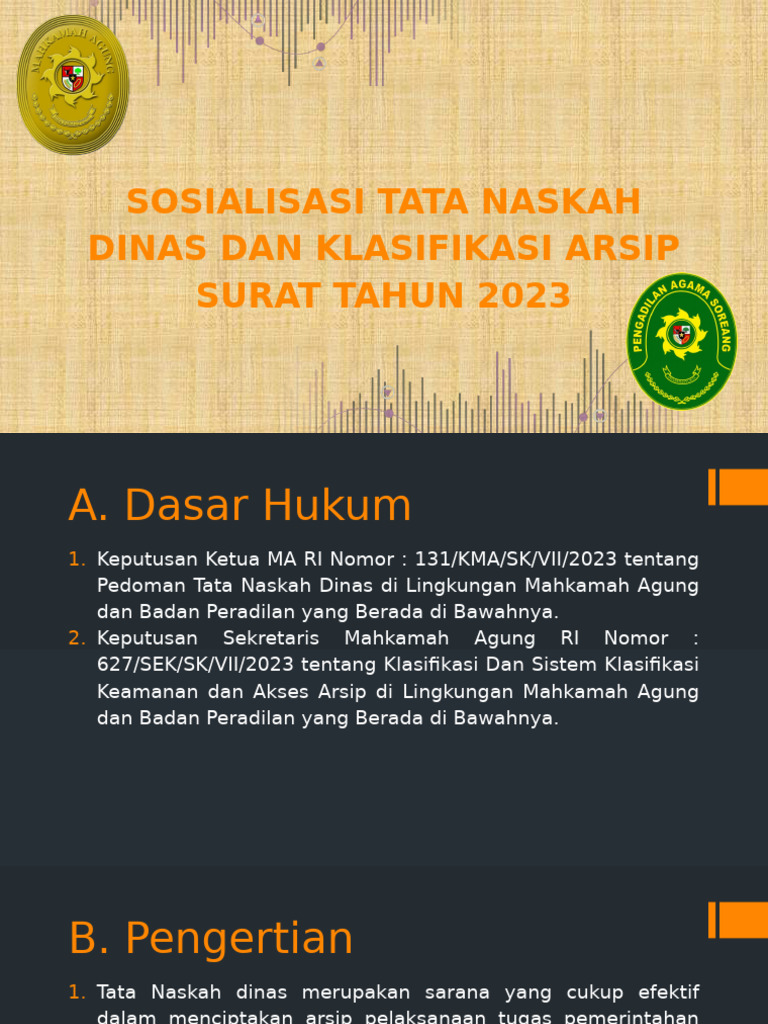 Sosialisasi Tata Naskah Dinas Dan Klasifikasi Arsip Surat Tahun 2023 | PDF