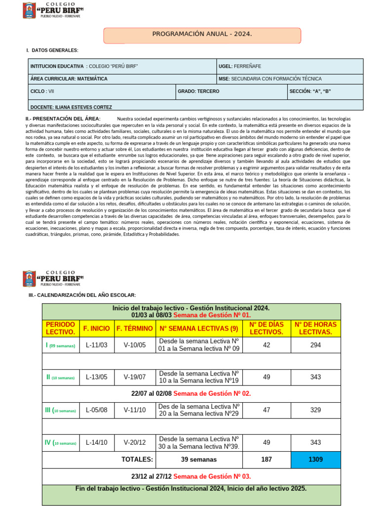 Planificacion Anual Tercero 2024 | PDF