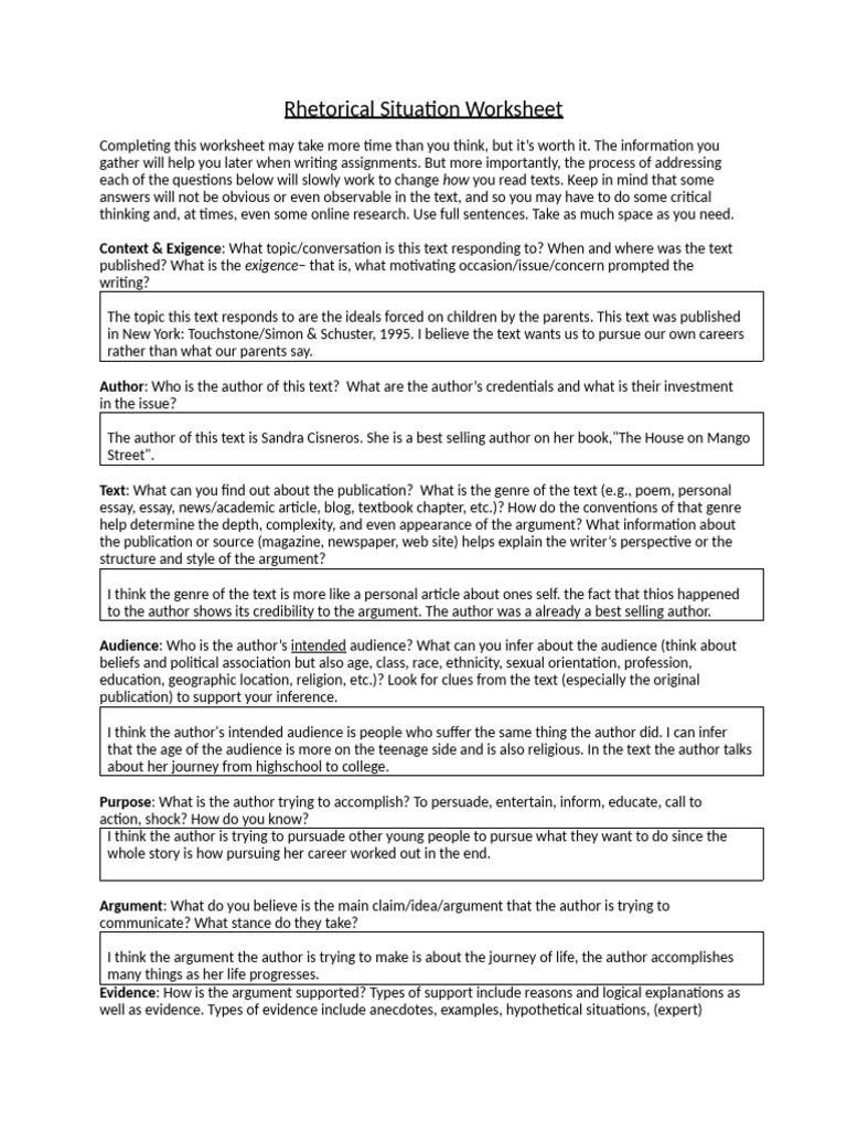 Rhetorical Situation Worksheet | PDF