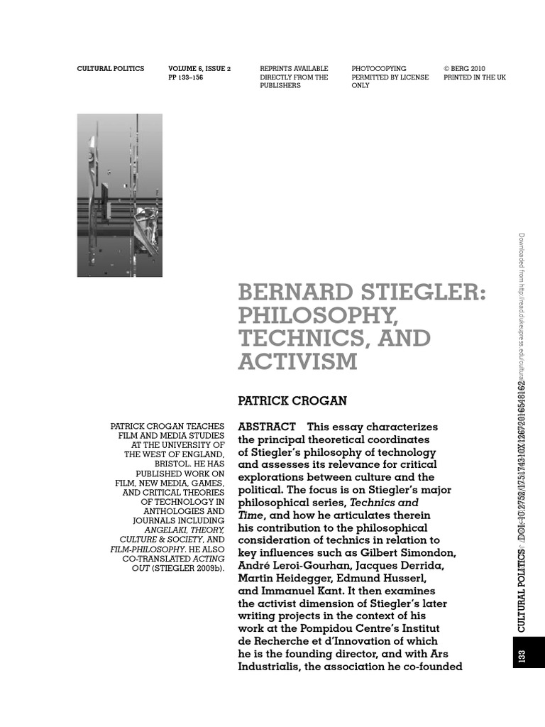 Stiegler Technics & Activism | PDF | Deconstruction | Martin Heidegger
