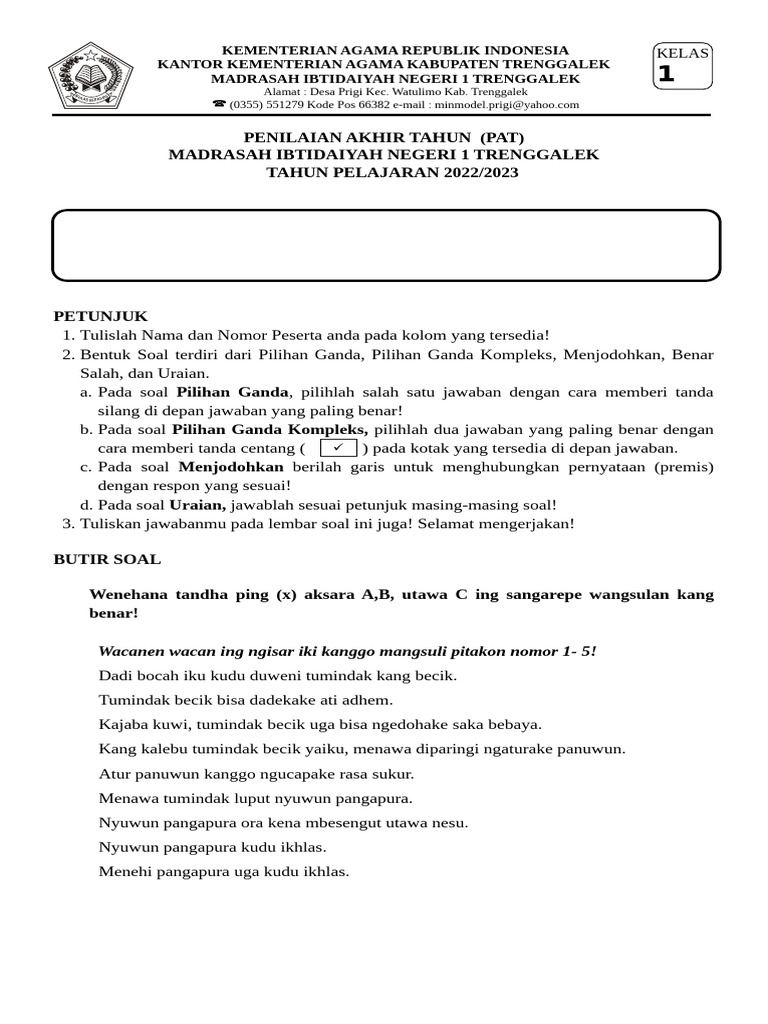 SOAL PAT BHS JAWA KLS_1 | PDF