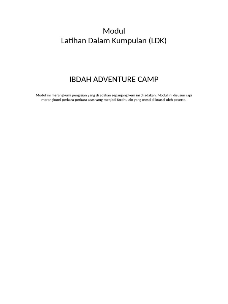 Modul LDK Ibadah Adventure Camp 2024 - SRIMA | PDF