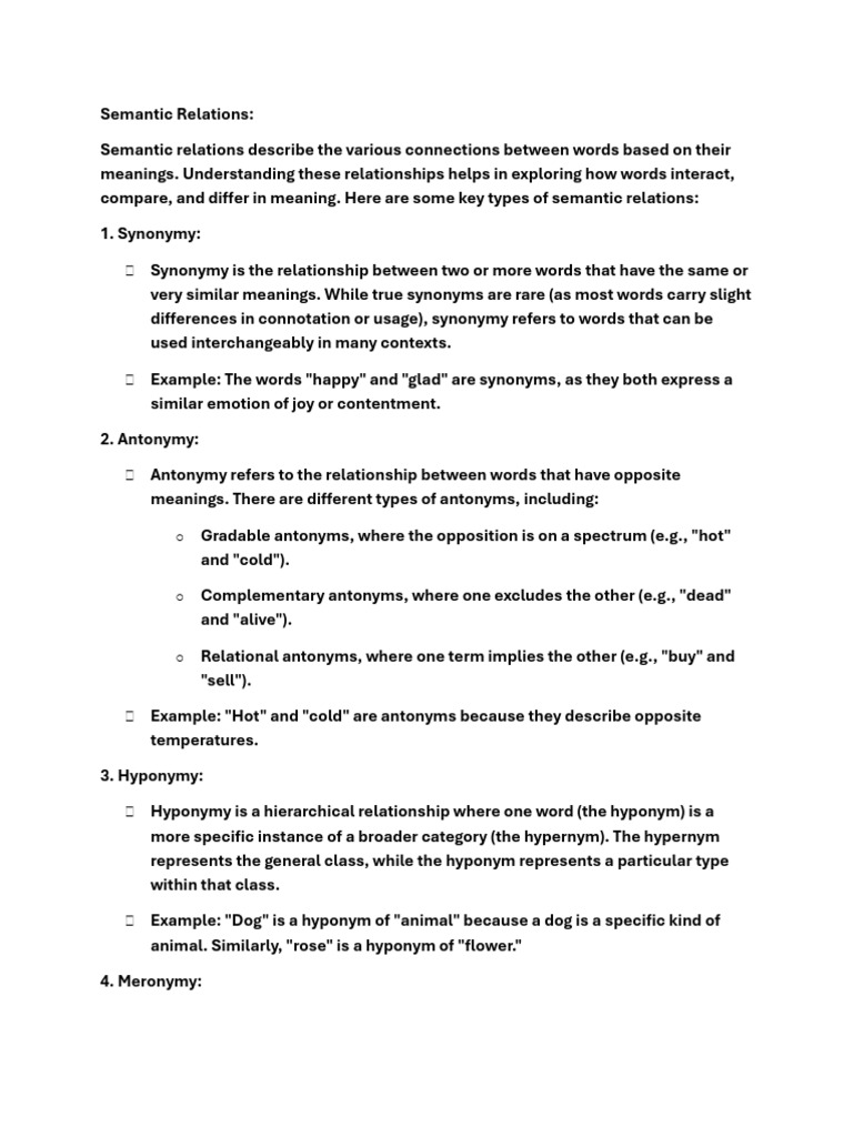 Semantic Relations | PDF
