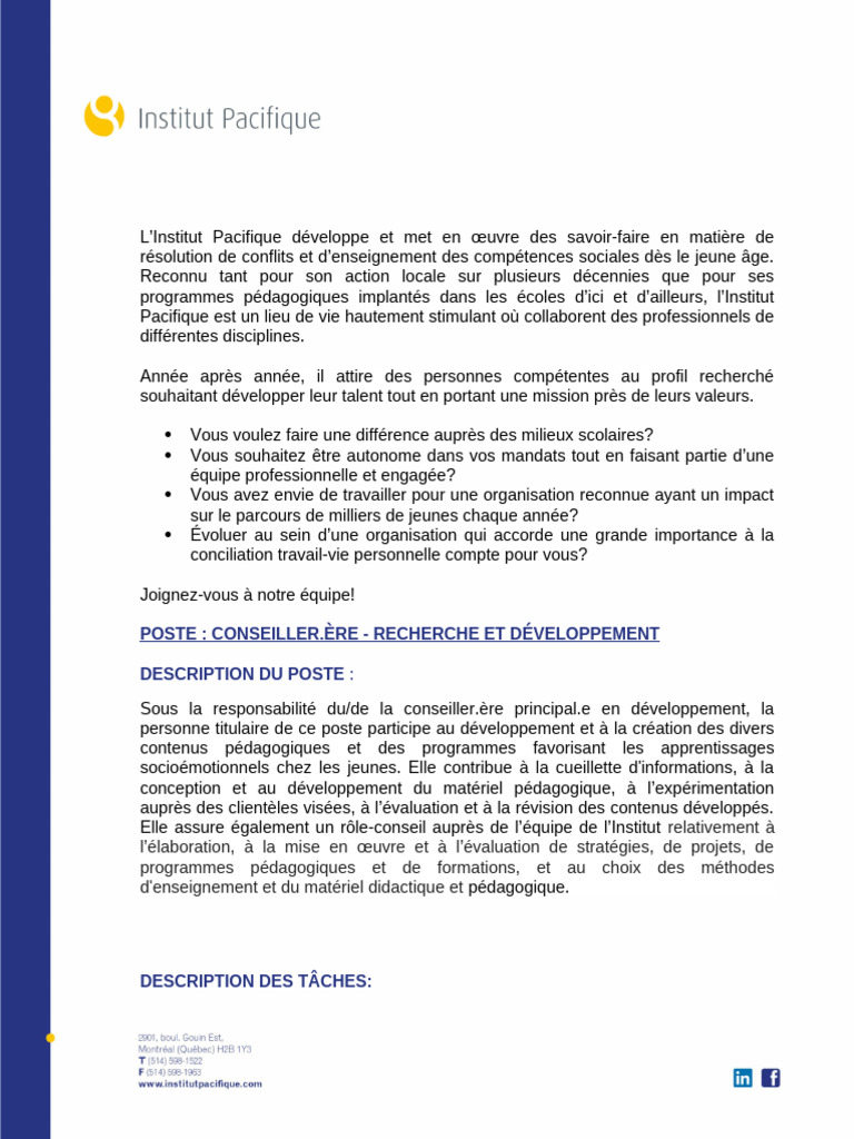 Description Poste Conseiller Recherche Et Developpement-2022-1 | PDF