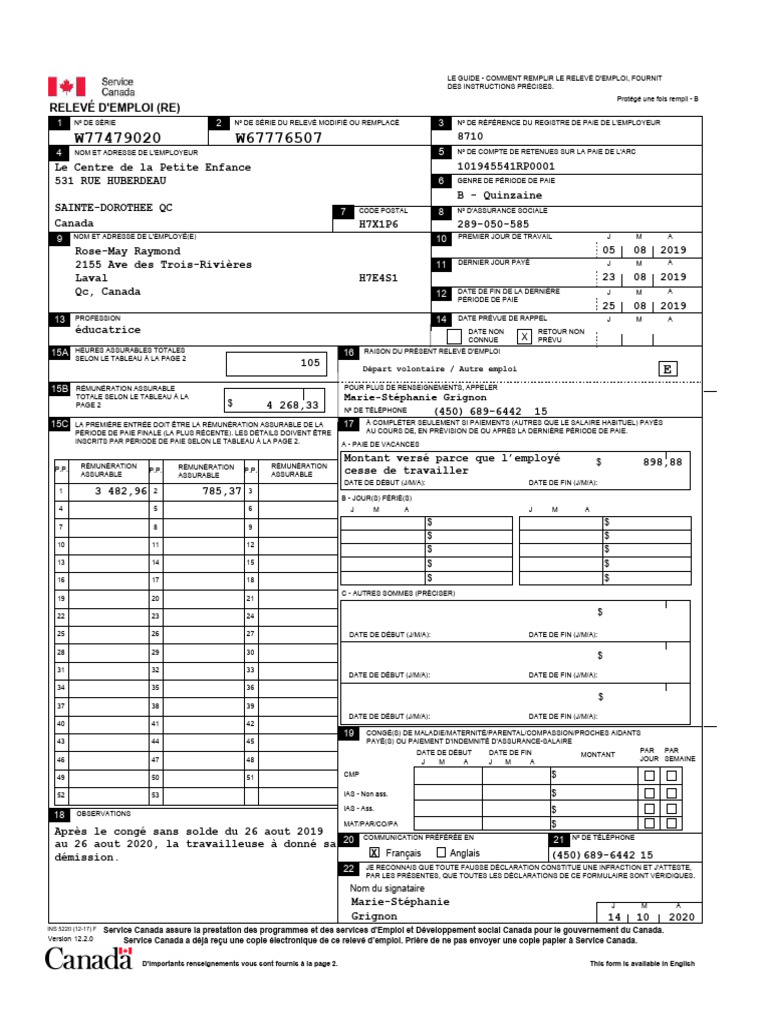 Relevé Emploi | PDF