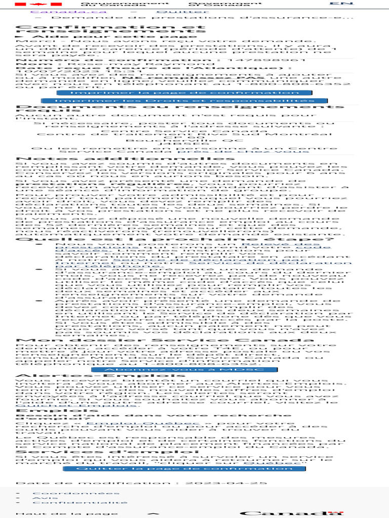 Confirmation Et Renseignements - Demande de Prestations D'assurance-Emploi en Ligne | PDF