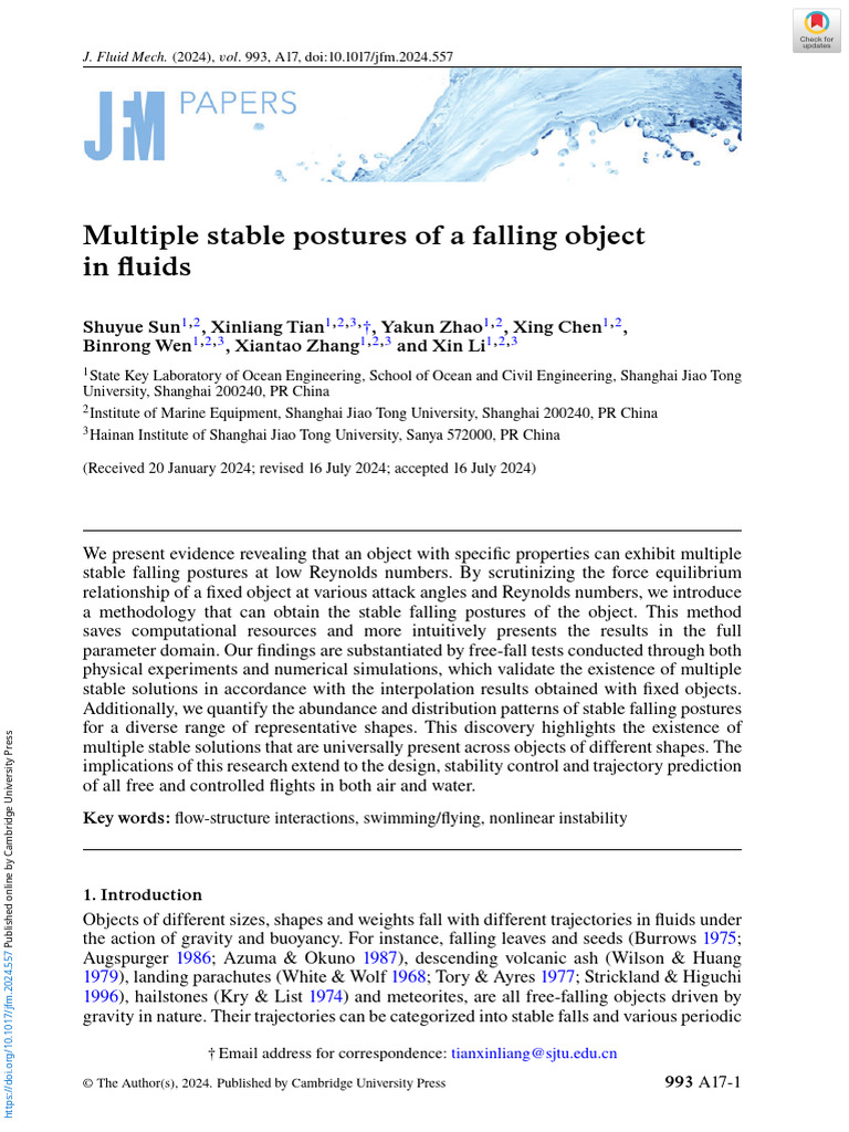 Multiple Stable Postures of A Falling Object in Fluids | PDF