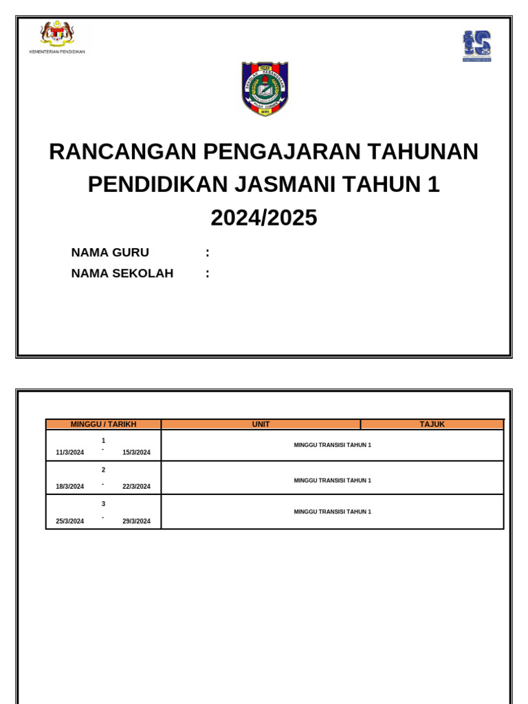 RPT PJ THN 1 | PDF