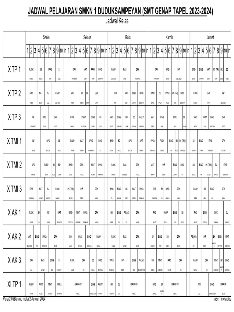 JADWAL KBM GENAP 23-24 (V 2.0) | PDF