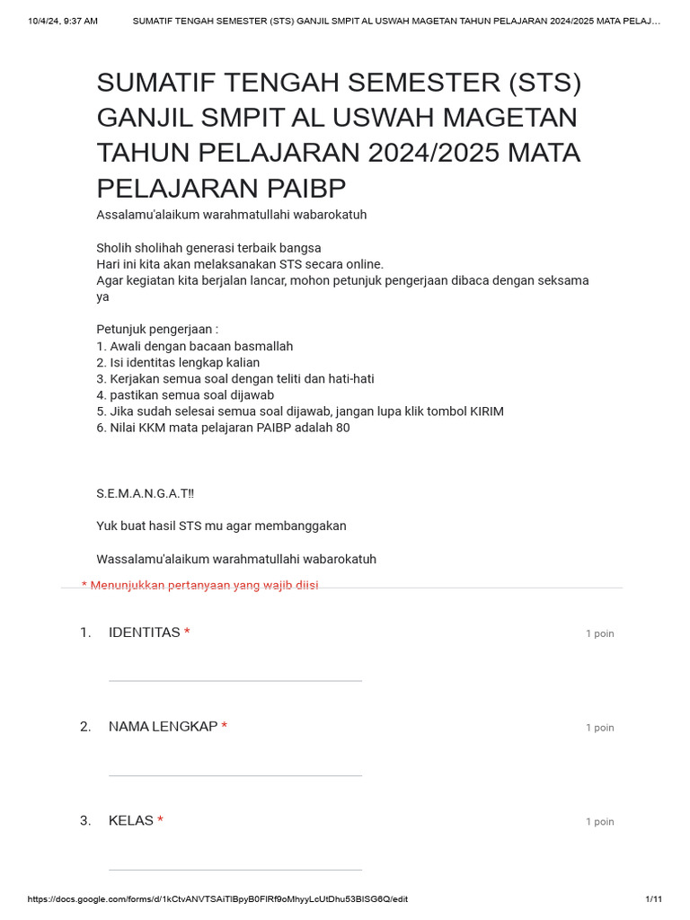 PAI - 8 - STS - GANJIL - 2024 - 2025 - Google Formulir | PDF