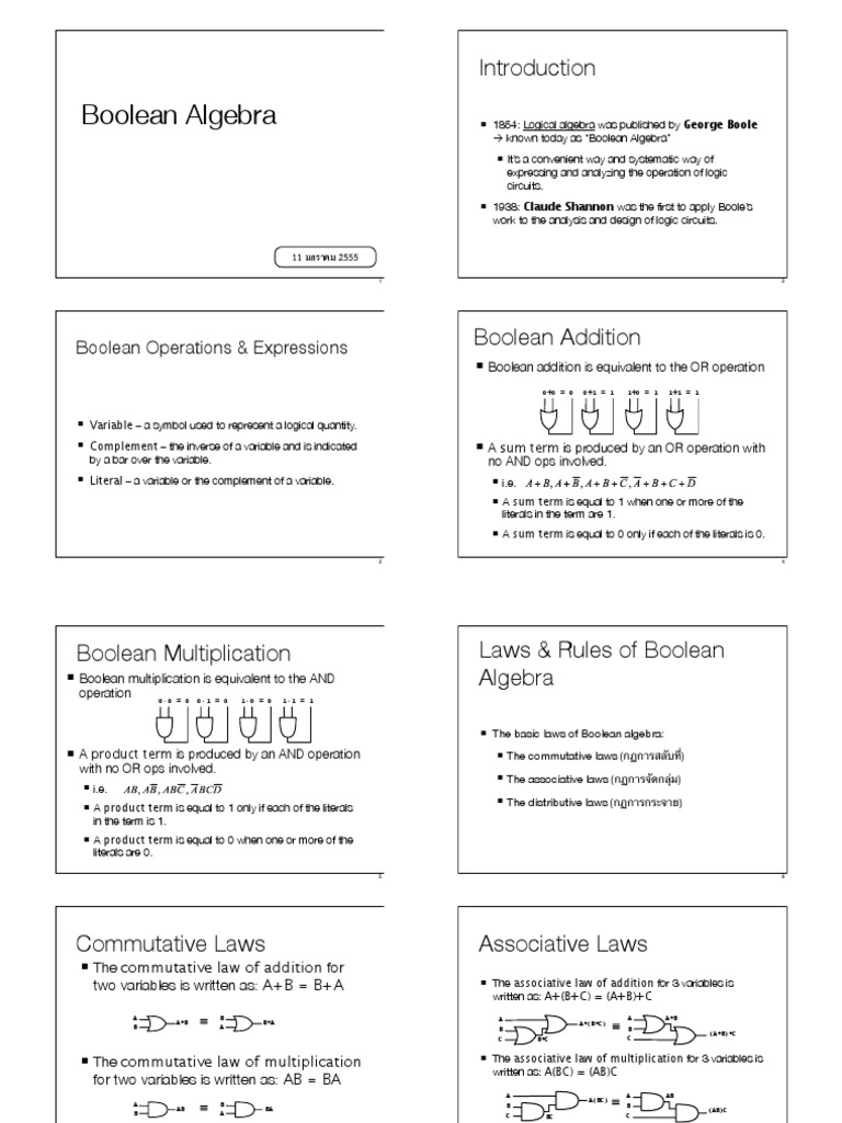 Slide07 BooleanAlgebra | PDF | Boolean Algebra | Teaching Mathematics
